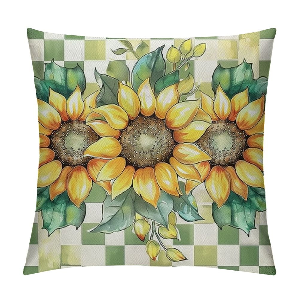 Nawypu Sunflower Gray Buffalo Plaid Summer Throw Pillow Cover, Flower ...