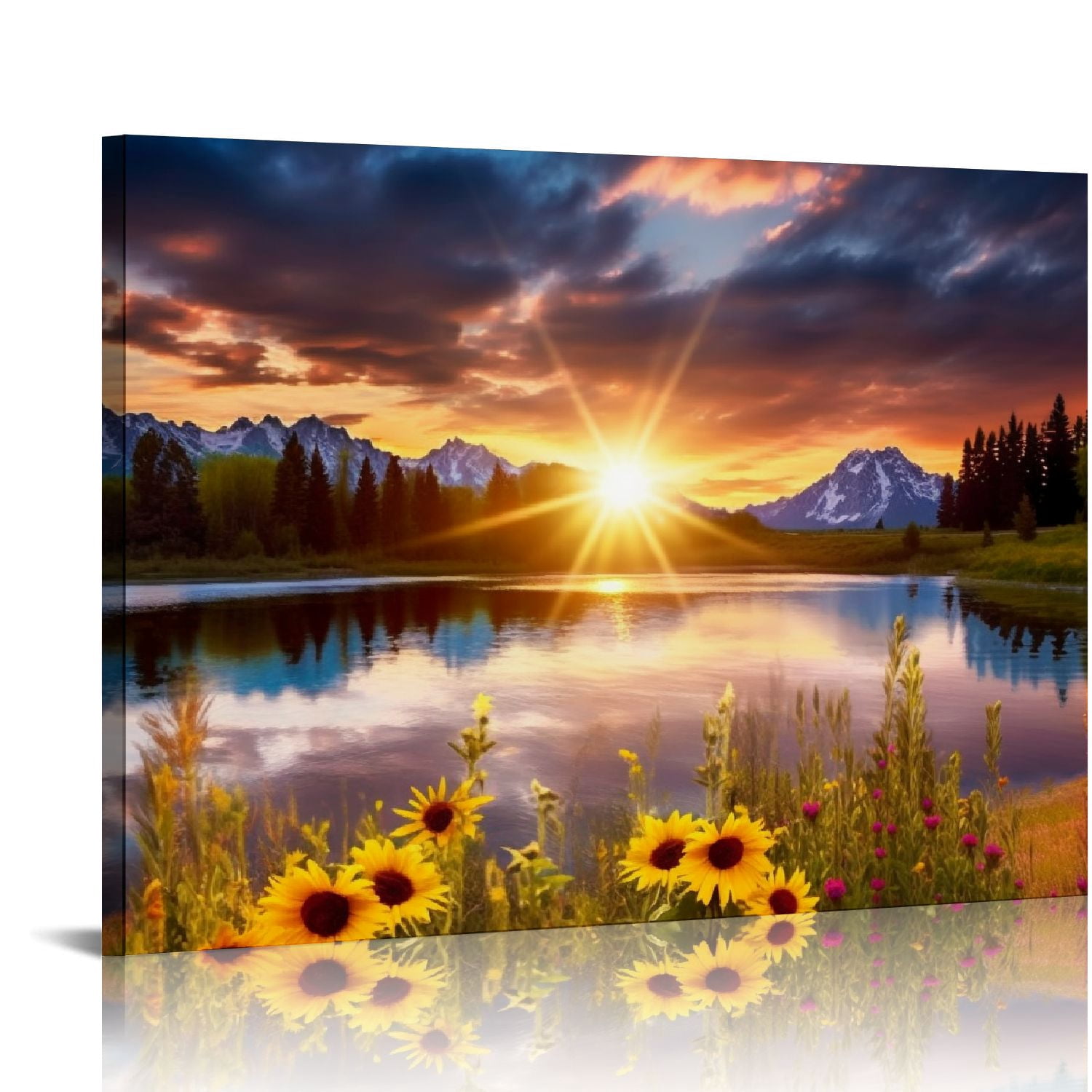 Nawypu Sunflower Landscape Canvas Artwork Sunset Grand Teton National ...