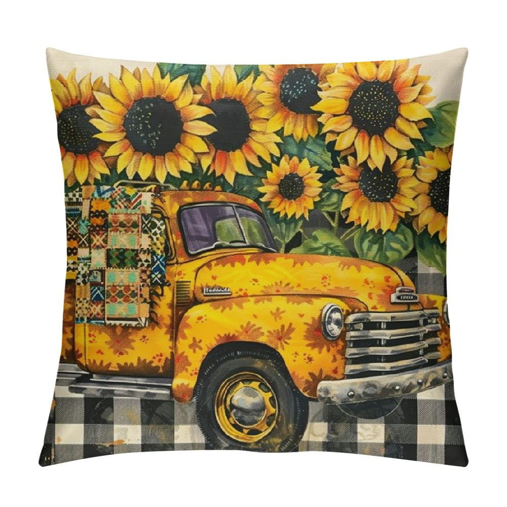 Nawypu Sunflower Pillow Cover Spring Summer Floral Truck Decorative