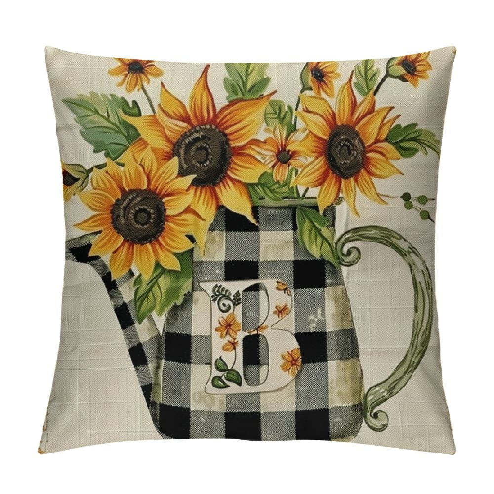 CMMY Sunflower Pillow Covers Summer Decorative Rustic Buffalo Plaid ...