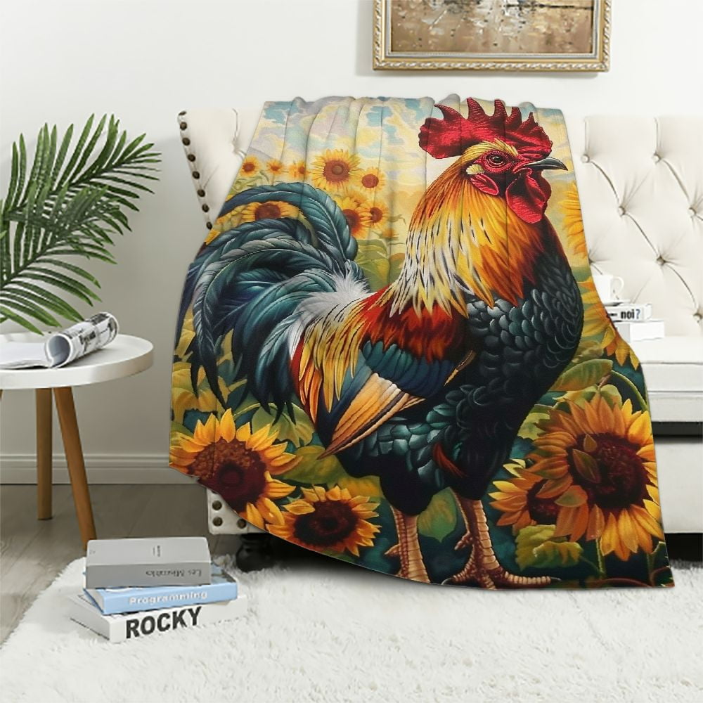 Nawypu Sunflower Rooster Blanket Chicken Throw Blanket Super Soft Cozy
