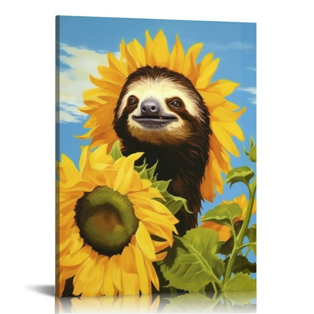 Nawypu Sunflower Sloth Canvas Wall Art Sloth Wall Decor Picture Print ...