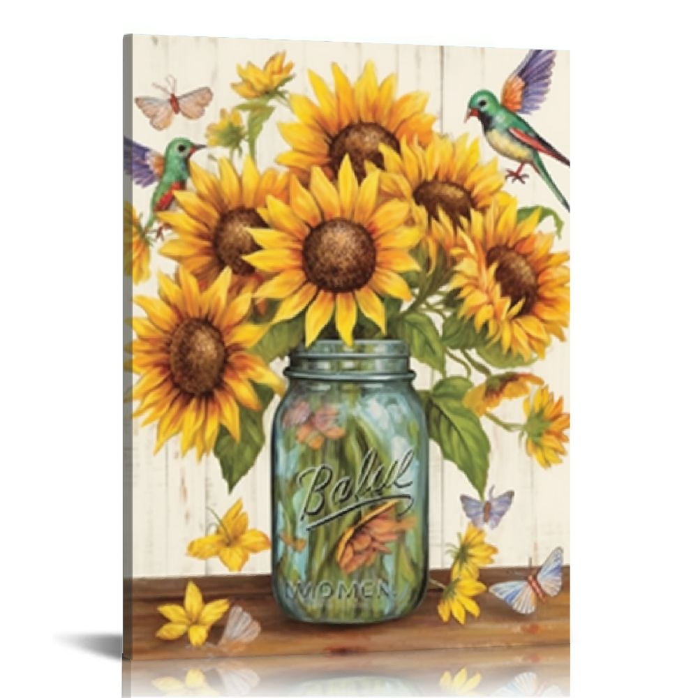 Nawypu Sunflower Wall Art Farmhouse Sunflower Hummingbird Pictures Wall ...
