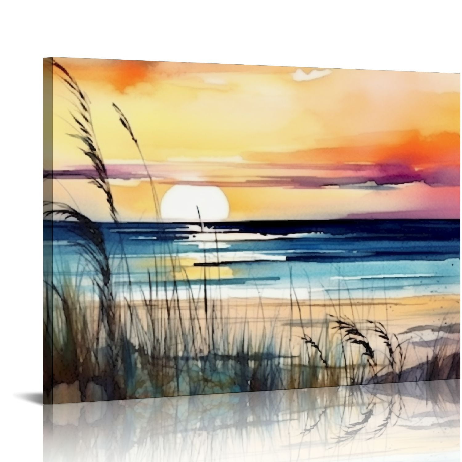 Nawypu Sunset Beach Canvas Wall Art 4Pcs Abstract Coastal Seaside ...