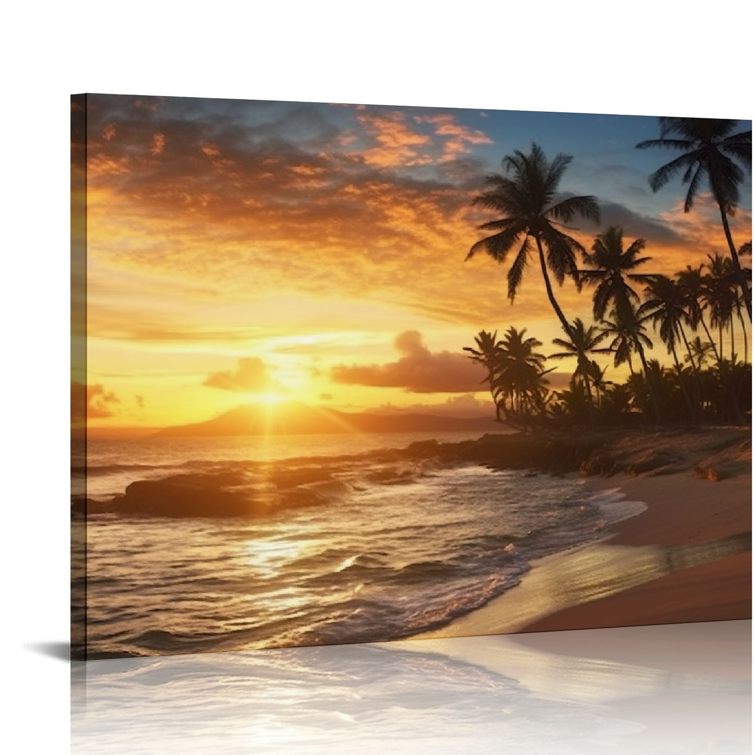 Nawypu Sunset Beach Canvas Wall Art - Tropical Island Beach Pictures ...