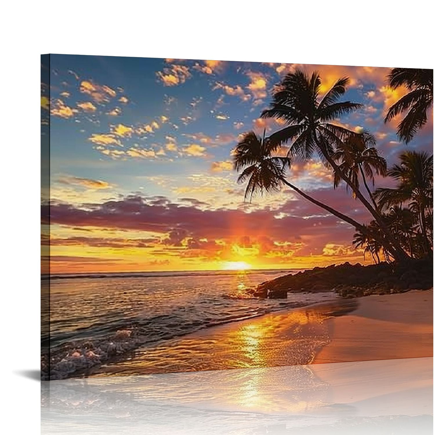 Nawypu Sunset Beach Canvas Wall Art - Tropical Island Beach Pictures ...