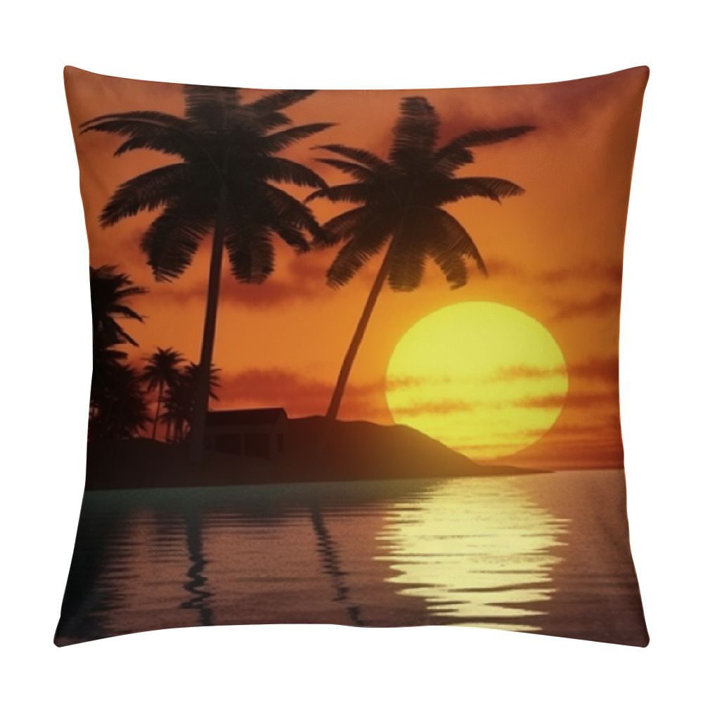 Nawypu Sunset Coconut Palm Tree Farmhouse Throw Pillow Covers Rectangle ...