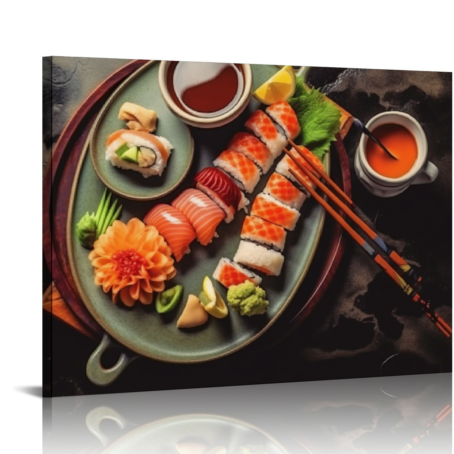 Nawypu Sushi Set Nigiri and Sashimi with Tea Kitchen Modern Wall Art ...