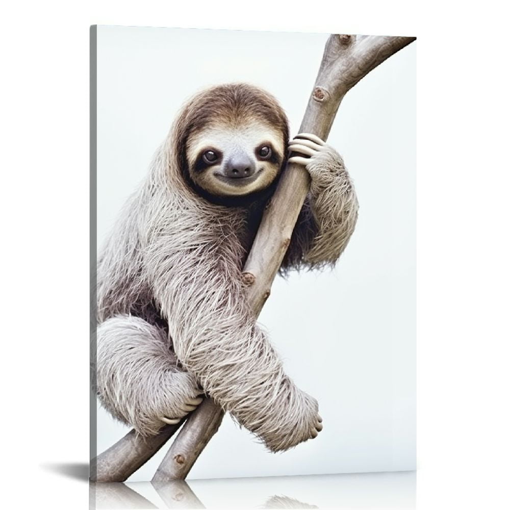 Nawypu Sylvie Baby Sloth Hanging Around Framed Canvas Wall Art by Amy ...