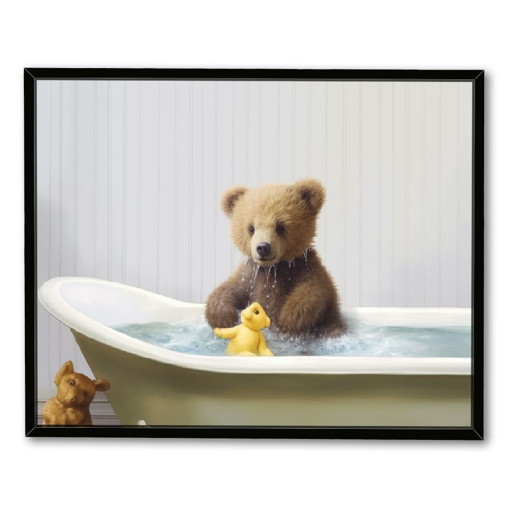 Nawypu Sylvie Bear Cub In Bubble Bath Neutral Style Framed Canvas Wall ...