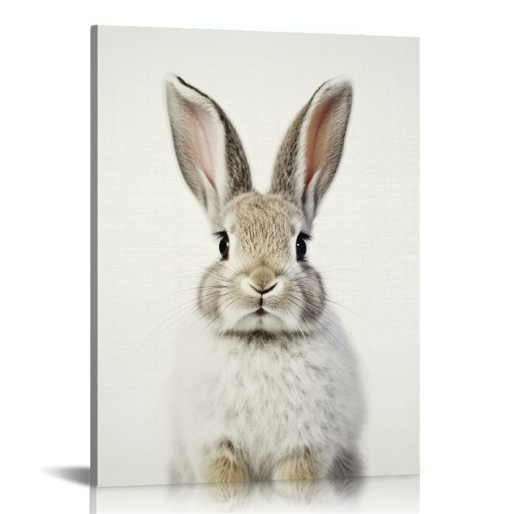Nawypu Sylvie Bunny Portrait and Tail on Linen Framed Canvas Wall Art ...