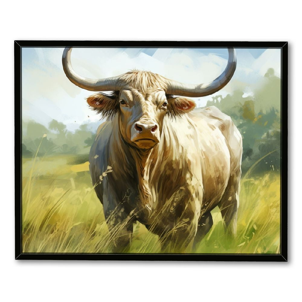 Nawypu Sylvie Hey Dude Highland Cow Color Framed Linen Textured Canvas ...