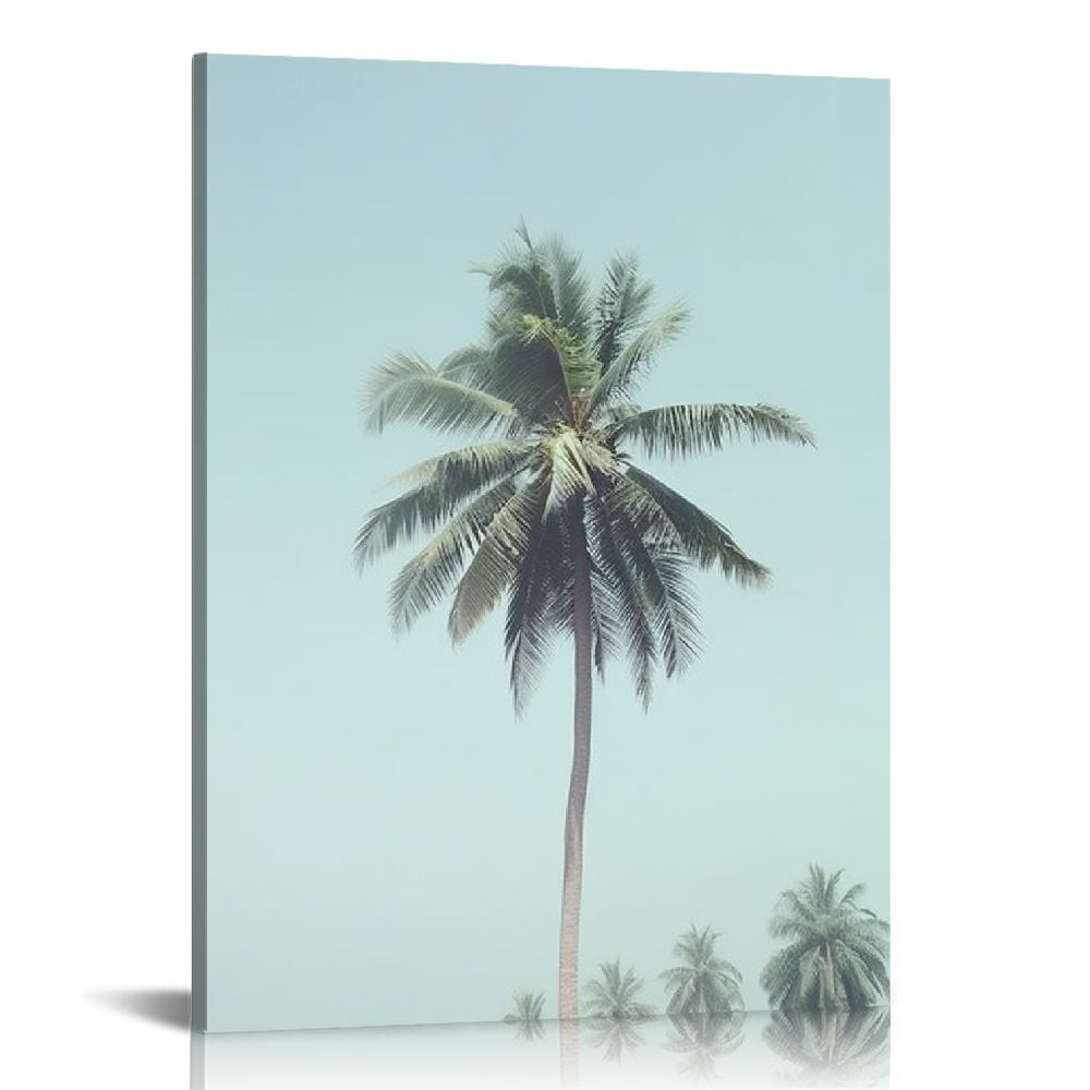 Nawypu Sylvie Pale Green Coconut Palm Trees Framed Canvas Wall Art,Warm ...