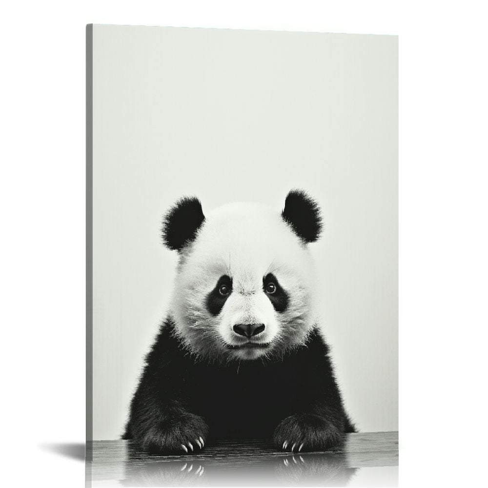 Nawypu Sylvie Panda Animal Print Black and White Portrait Framed Canvas ...