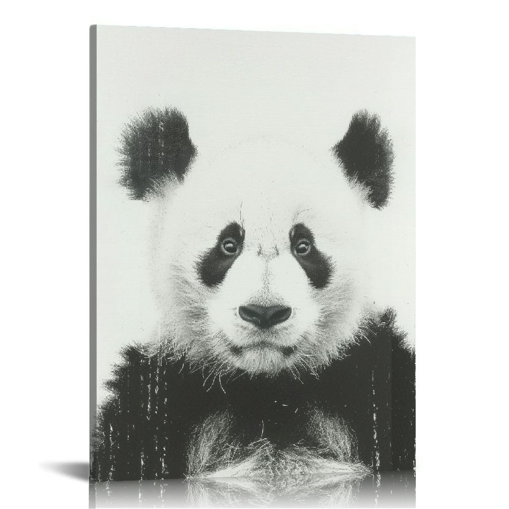Nawypu Sylvie Panda Animal Print Black and White Portrait Framed Canvas ...