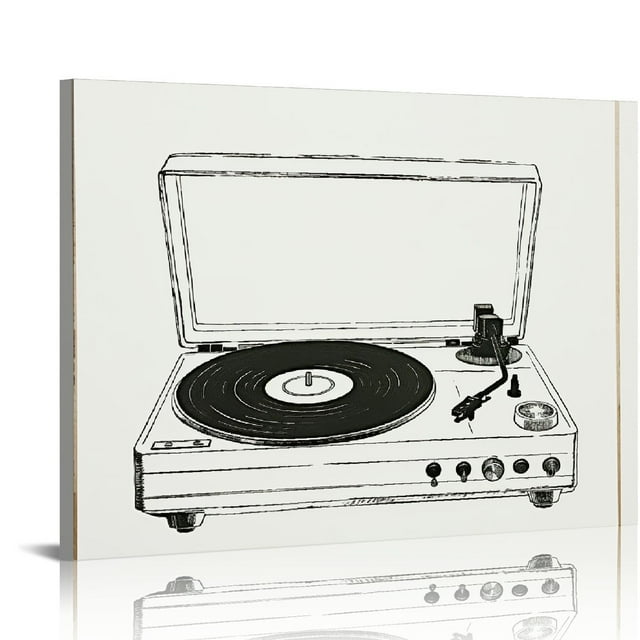 Nawypu Sylvie Victrola Record Player Framed Canvas Wall Art Gray, Boho ...