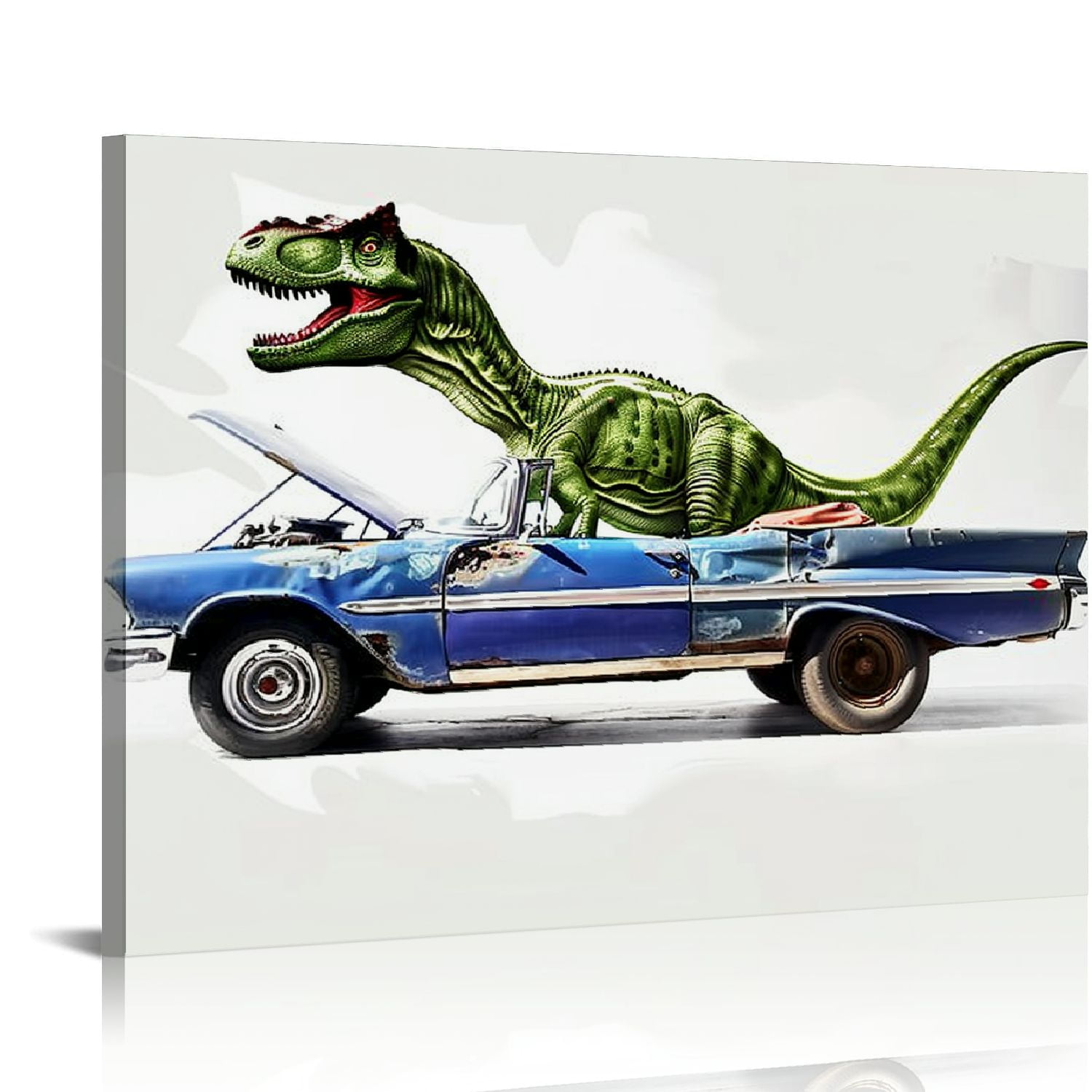Nawypu T-Rex in Blue Convertible Poster: Tyrannosaurus rex Driving Wall ...