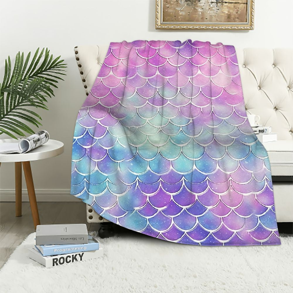 Nawypu T&H XHome Fish Scale Throw Blanket, Ombre Beauty Mermaid Fish ...