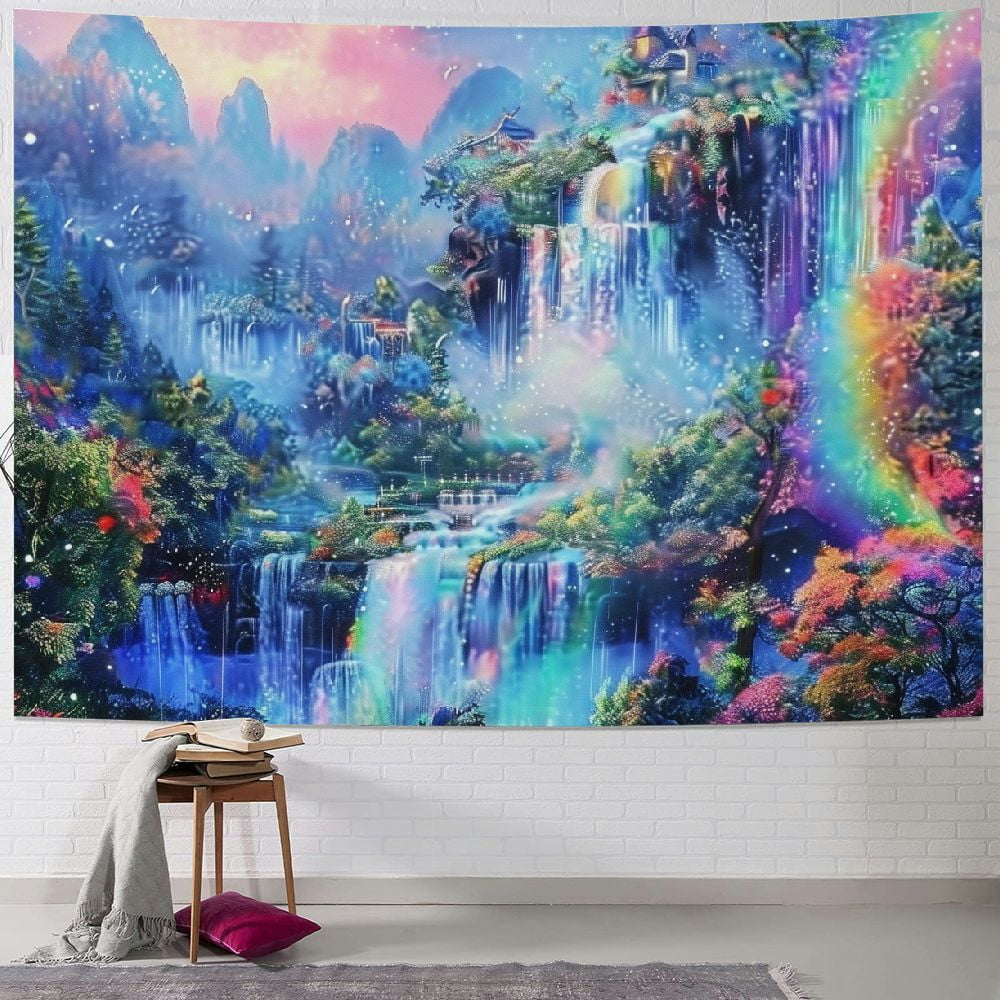 Nawypu Tapestry Fantasy Forest Tapestry Waterfall Rainbow Tapestry ...