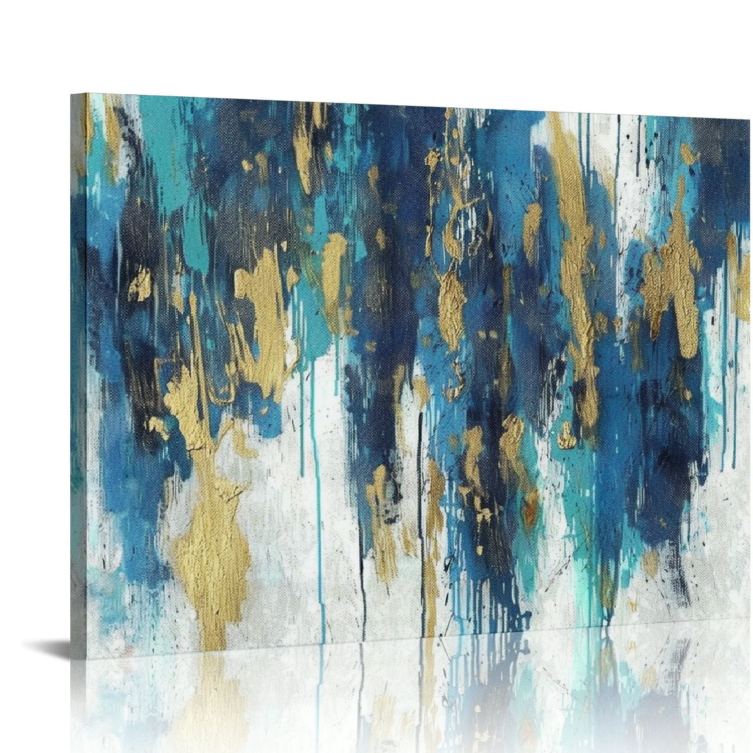 Nawypu Teal Abstract Painting Wall Art: Cream and Teal Mixed Media ...