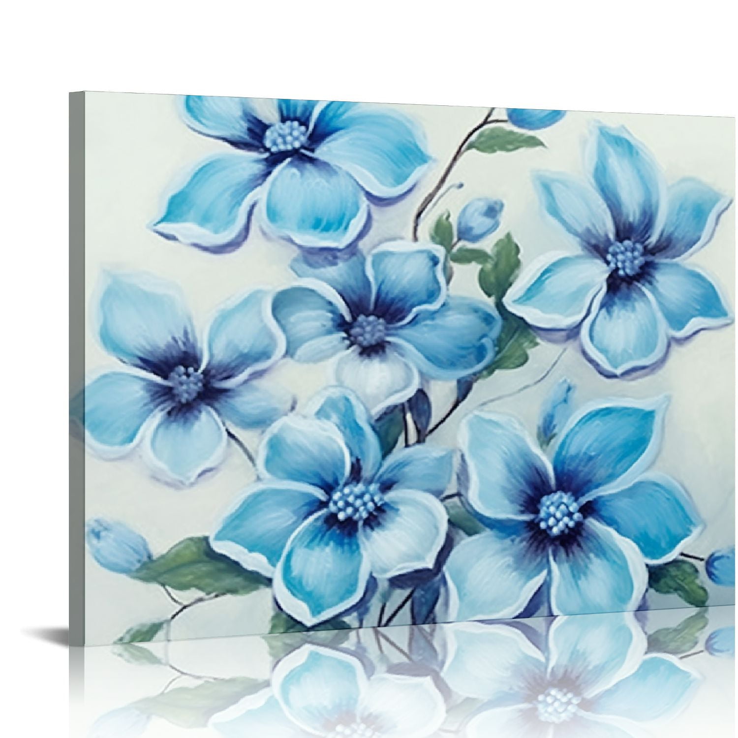Nawypu Teal Blue Flower Canvas Art Wall Decor Floral Picture Painting Blue Bedroom Bathroom ...