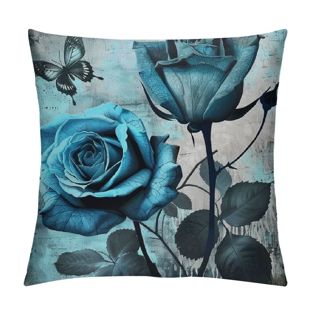 Nawypu Teal Blue Throw Pillow Cover,Turquoise Ombre Rose Pillow Cover ...