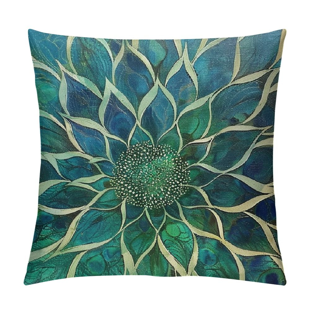 Nawypu Teal Dahlia Pillow Covers Teal Green Geometry Floral Couch ...