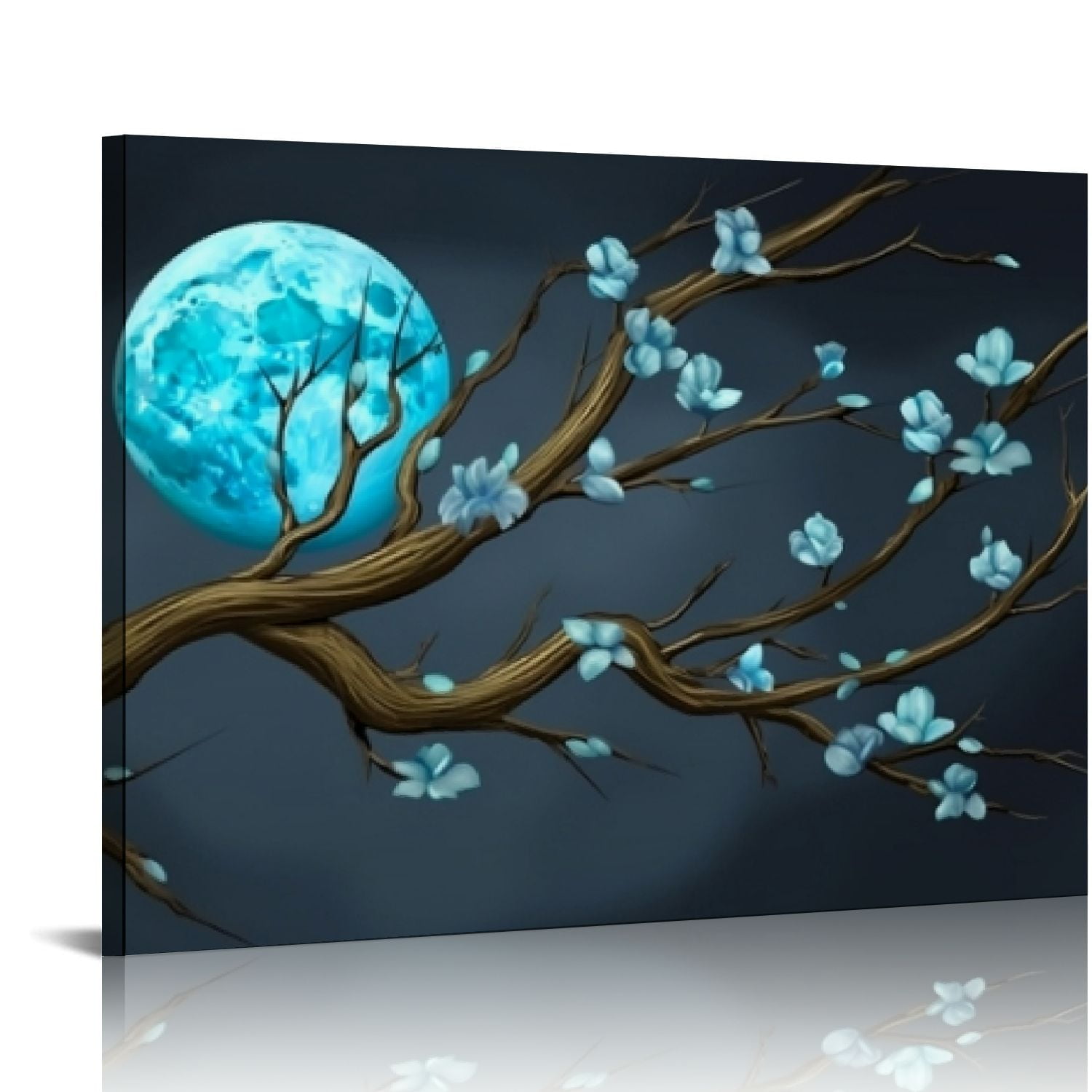 Nawypu Teal Floral Wall Decor Turquoise Magnolia Blossom Full Moon ...