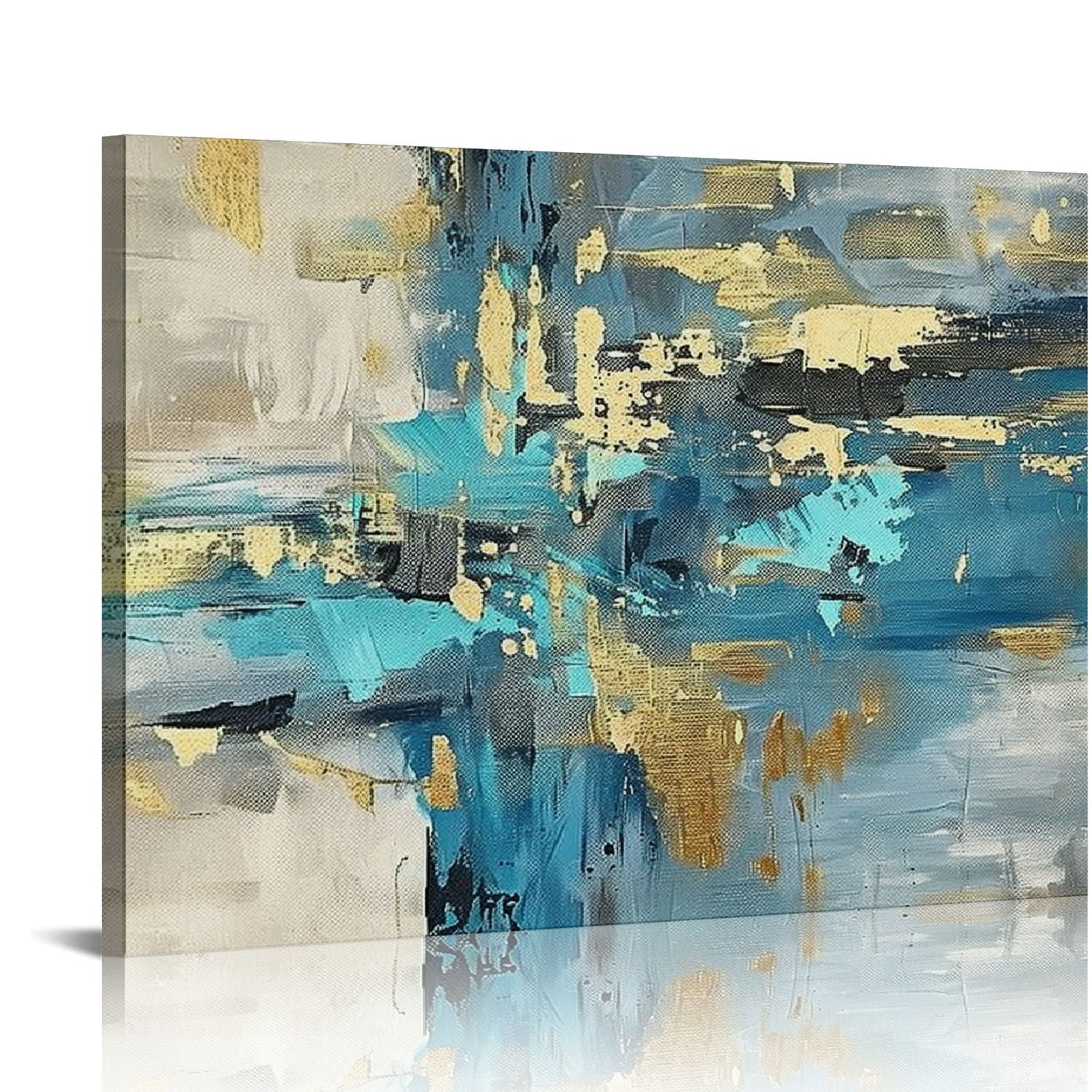 Nawypu Teal Grey Canvas Wall Art: Blue Gray Abstract Picture for Living ...