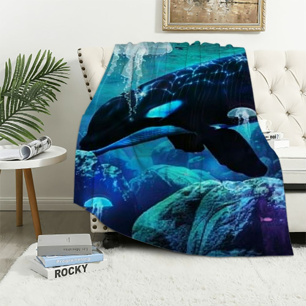 ONETECH Teal Throw Blanket All Season,Jellyfish Killer Whale Blanket ...