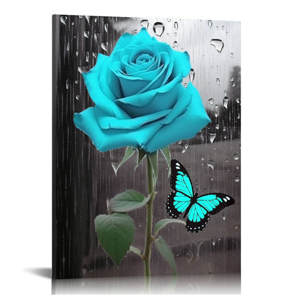 Nawypu Teal Rose Canvas Wall Art Turquoise Blue Flower Prints ...
