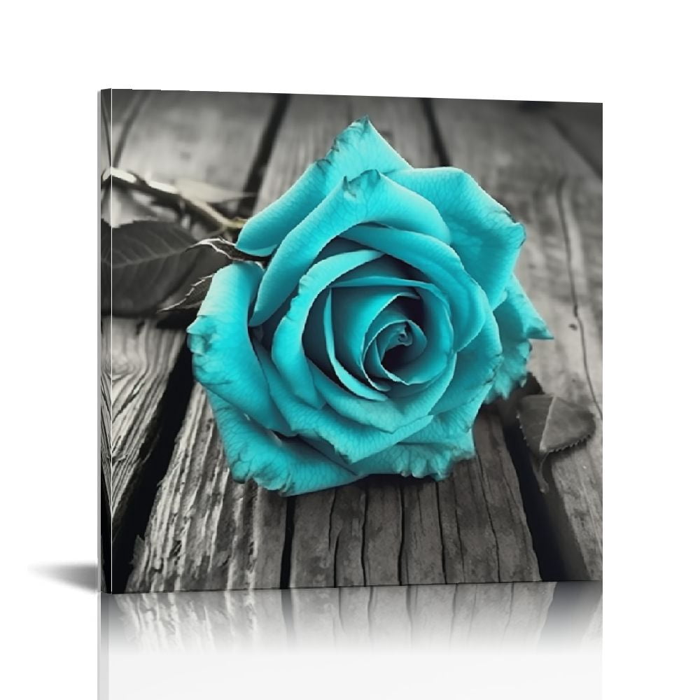 Nawypu Teal Rose Flowers Canvas Prints Black and White Wall Art ...