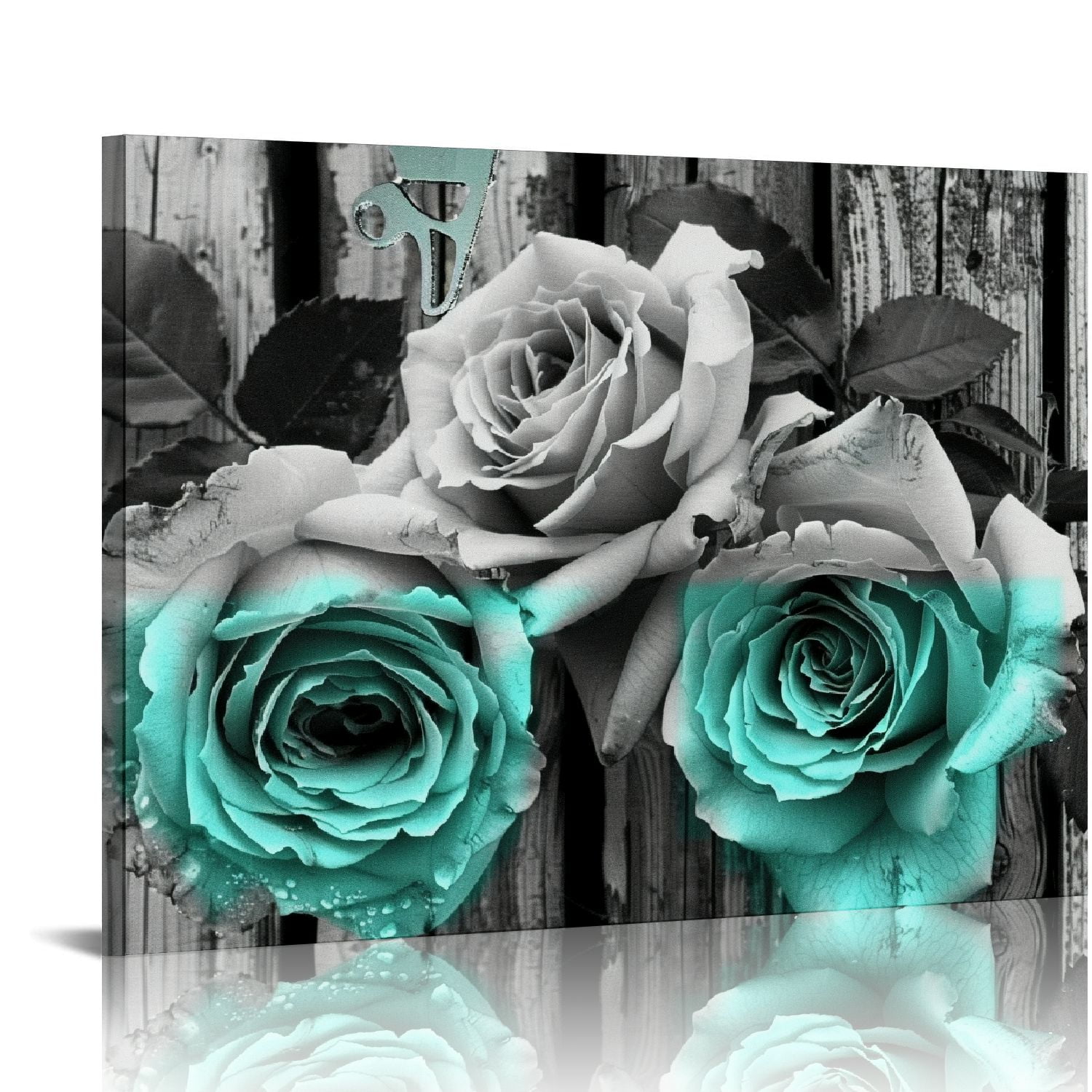 Nawypu Teal Rose Flowers Canvas Prints Black and White Wall Art ...