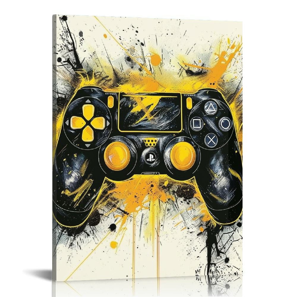 Nawypu Teen Gaming Wall Decor Graffiti Black Gold Gamepad Picture Print ...