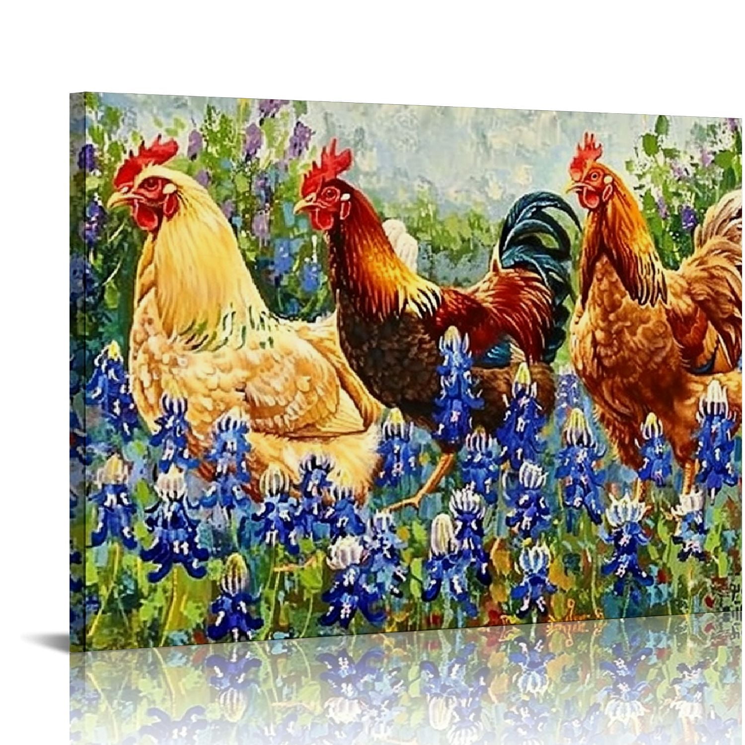 Nawypu Texas Farmhouse Canvas Wall Art Rooster Chicken in Bluebonnet ...