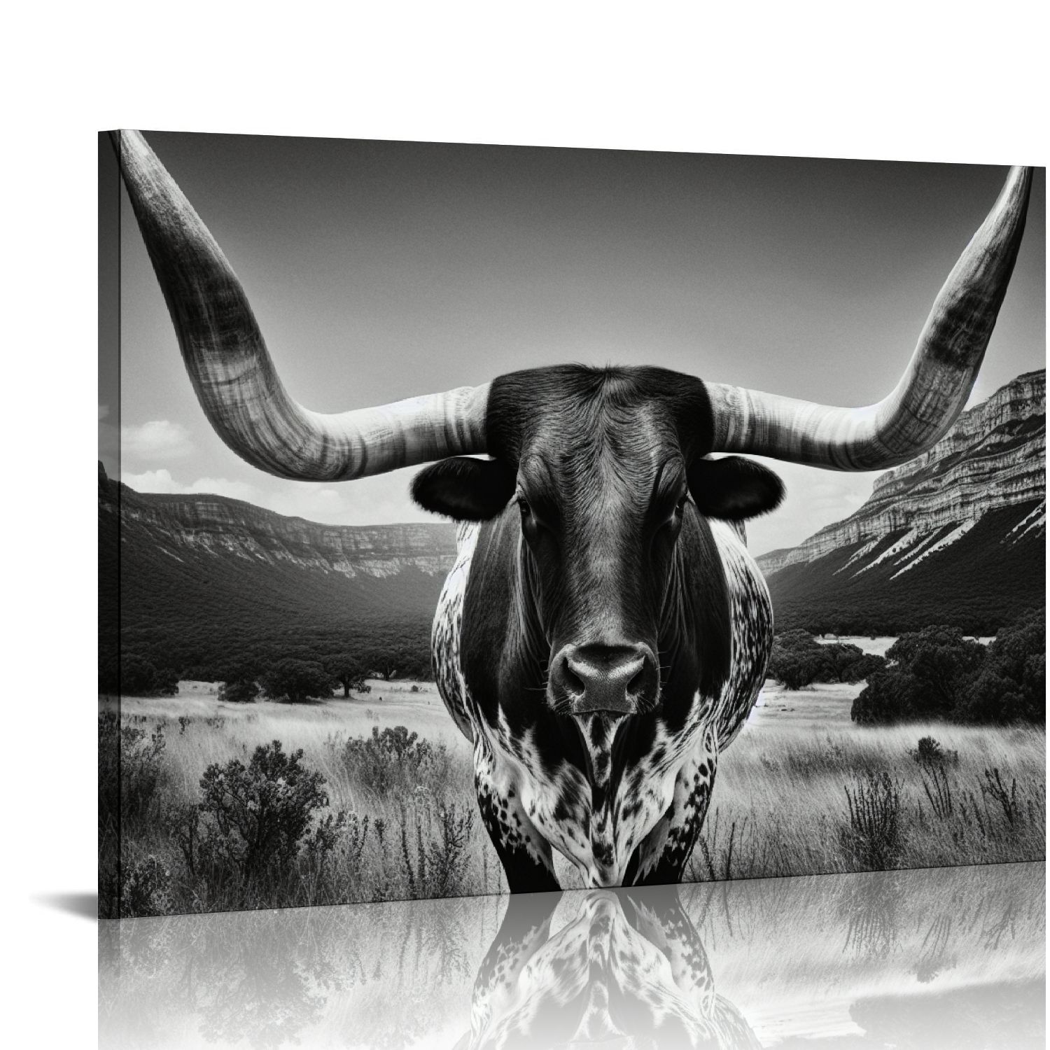 Nawypu Texas Longhorn Cow Canvas Wall Art - Framed Animal Print Home ...