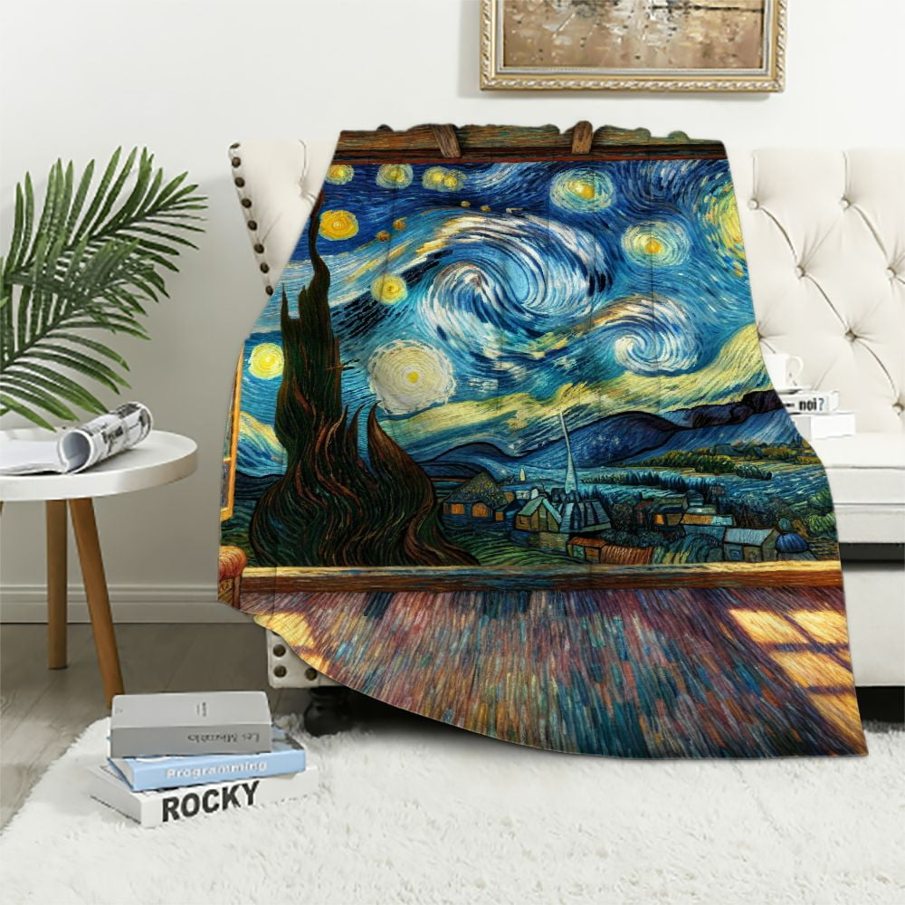 Nawypu The Starry Night Van Gogh Throw Blanket Super Soft Flannel Cozy ...
