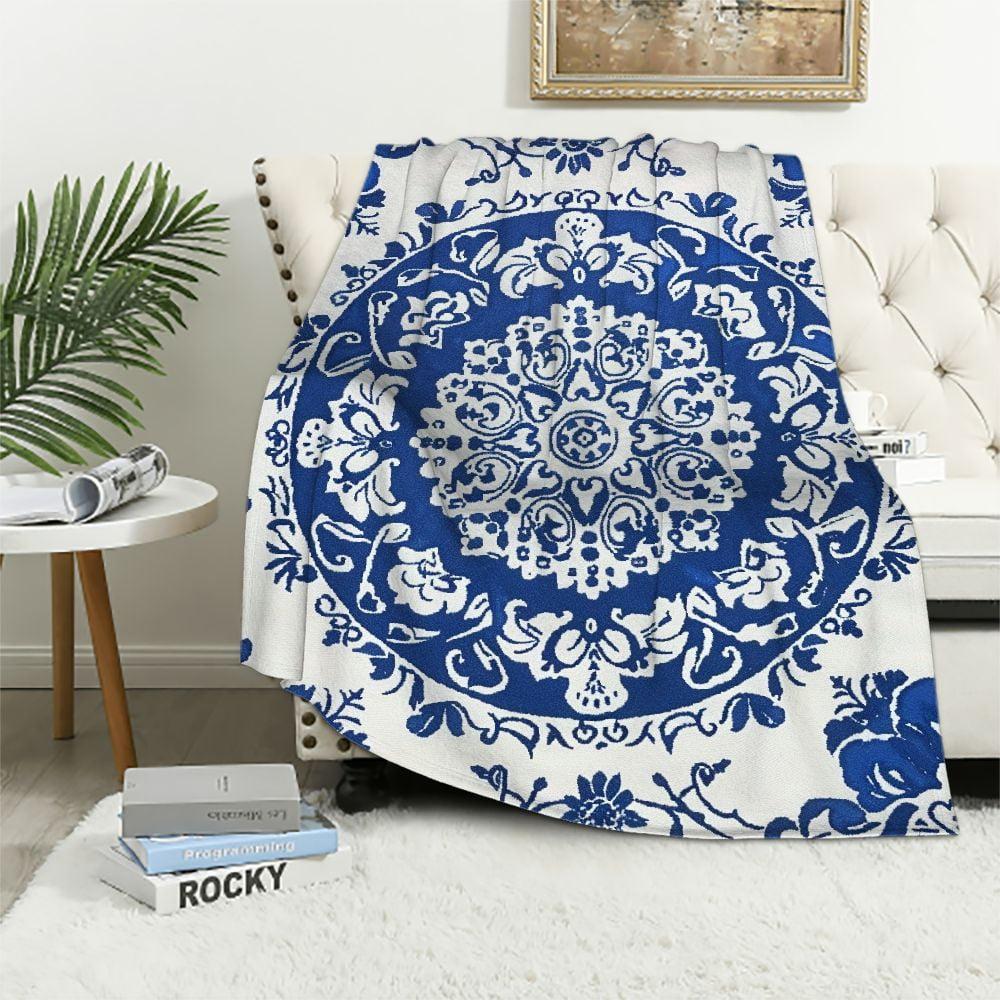 ONETECH Throw Blankets Chinese Blue and White Porcelain Print Flannel ...