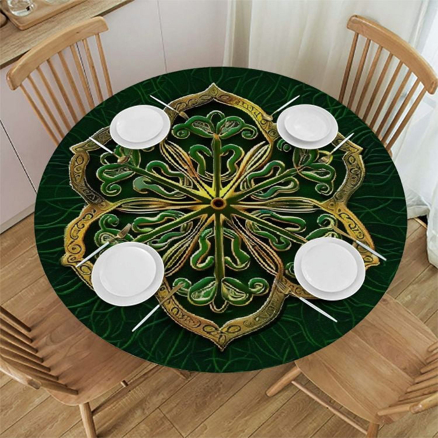 Nawypu Three Leaf Grass Green Gold Aesthetics Table Cover for Round ...