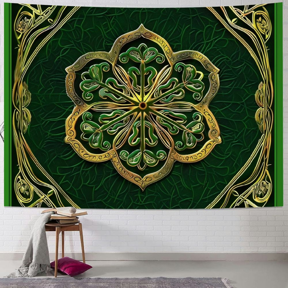 Nawypu Three Leaf Grass Green Gold Aesthetics Wall Decoration Tapestry ...