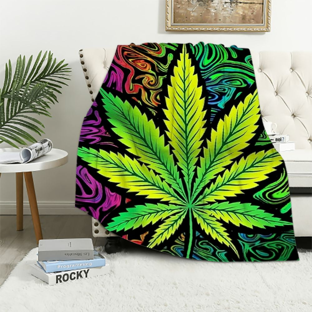 Nawypu Throw Blanket Marijuana Weed Blanket Men Cannabis Leaf Sherpa Blanket for Sofa Couch Bed ...