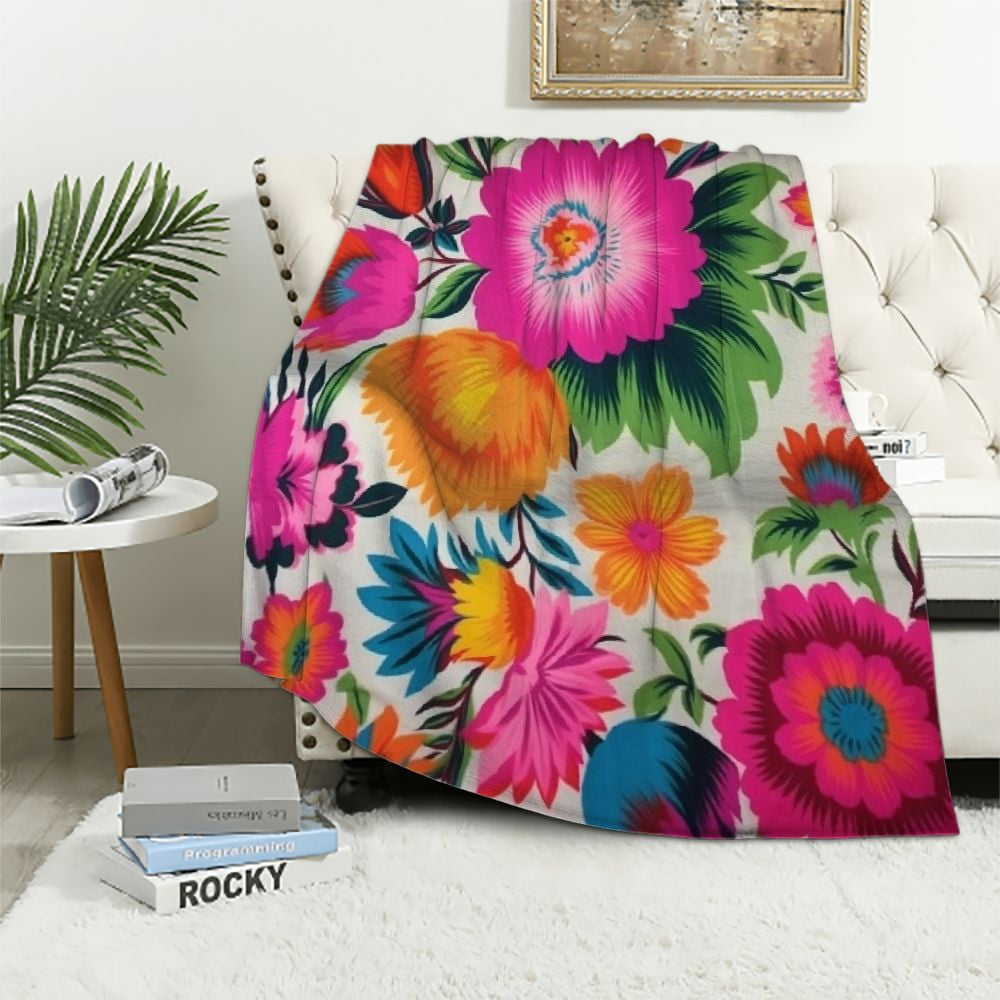 Nawypu Throw Blanket Mexican Flowers Cozy Flannel Bed Blanket Garden ...