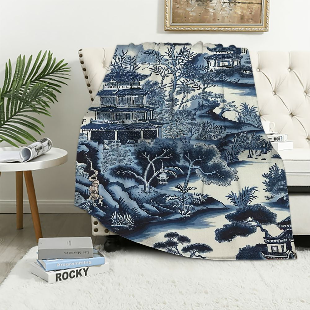 Nawypu Throw Blanket Nanjing White Blue Pagoda Asian Bed Blanket ...