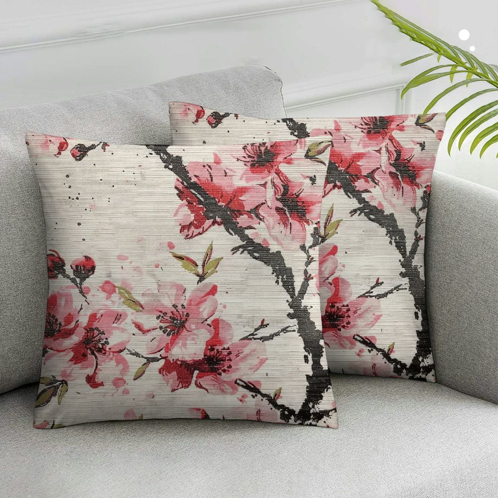 Nawypu Throw Pillow Cover Cherry Blossoms Flowes Watercolor Pink Floral ...