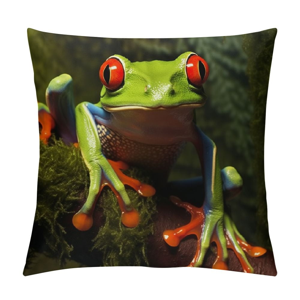 Nawypu Throw Pillow Cover Cute Tree Frog Green Wild Animal Home Decor ...