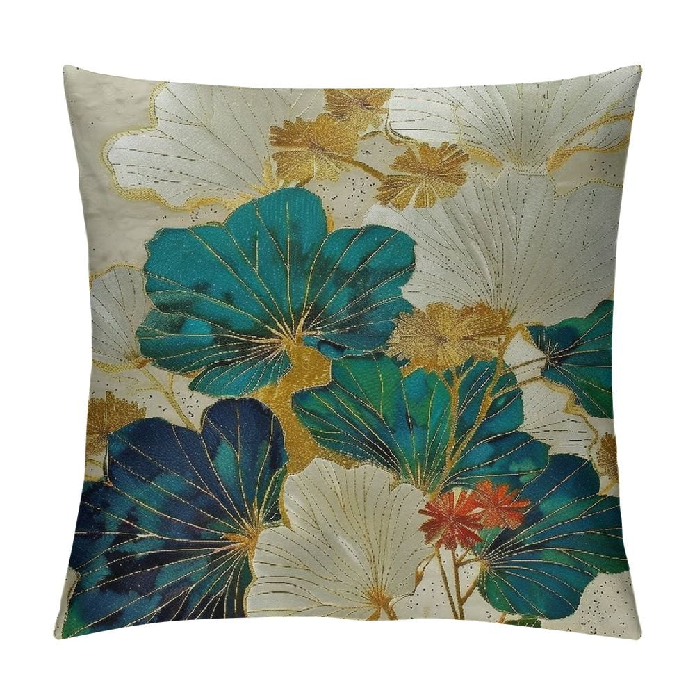 Awypu Throw Pillow Cover Green Plant Leaves - 18 x 18 Inch Teal Pillow ...