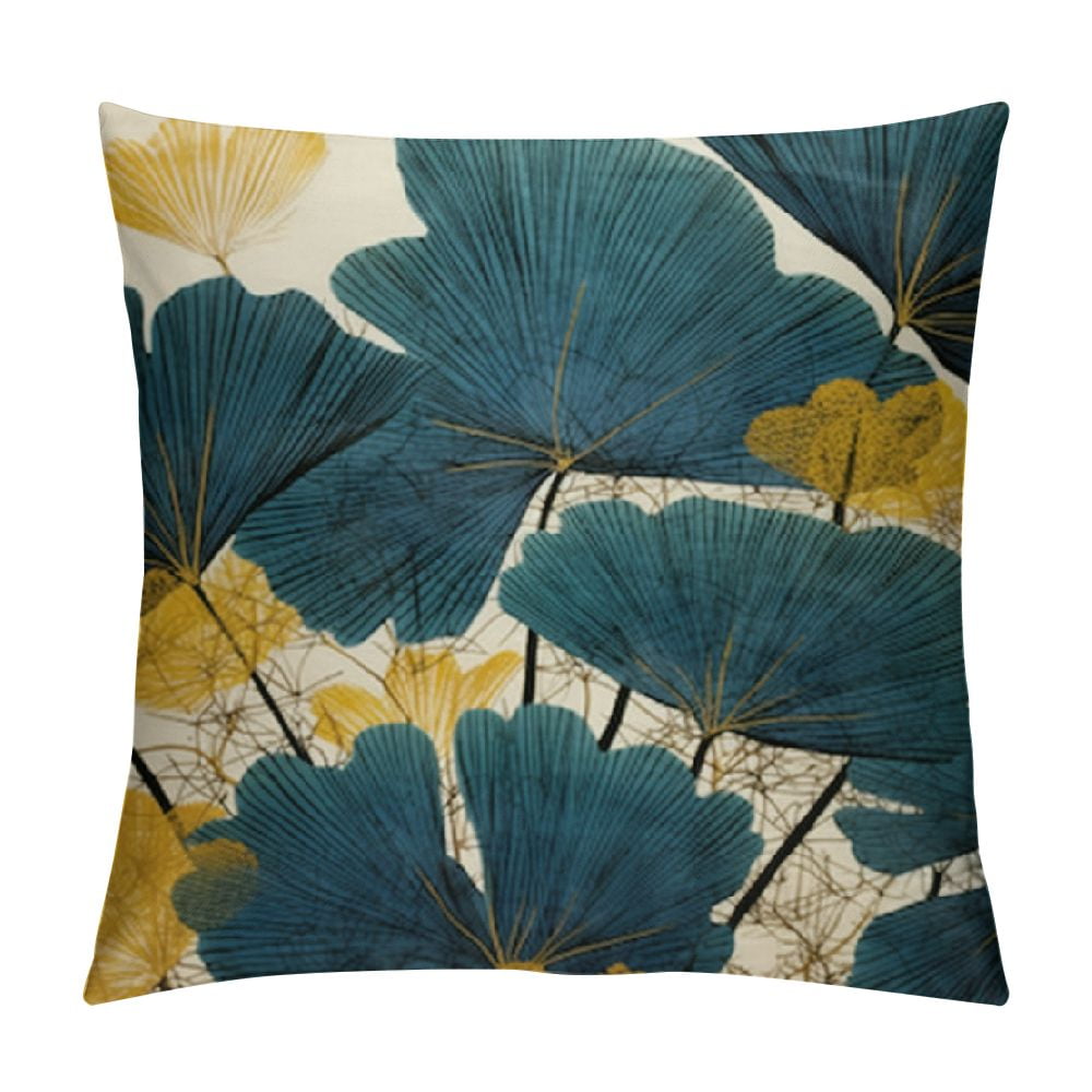 Nawypu Throw Pillow Cover Green Plant Leaves Teal Pillow Cushion Cover ...