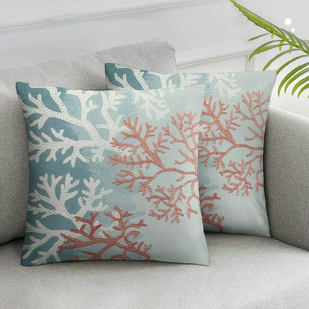 Nawypu Throw Pillow Cover Hue Sea Coral Silhouettes Coastal Beach Light ...