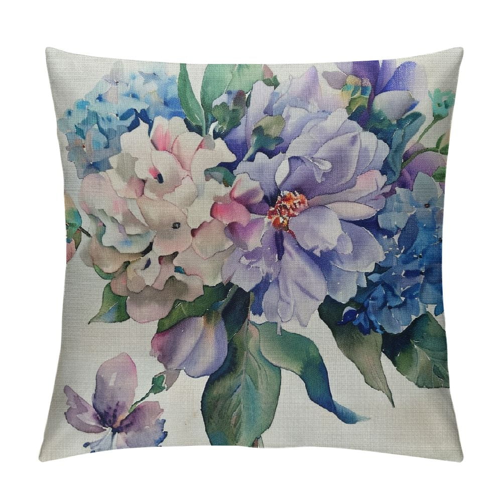 Nawypu Throw Pillow Cover Hydrangea Blue,Watercolor Blossom Hydrangea ...
