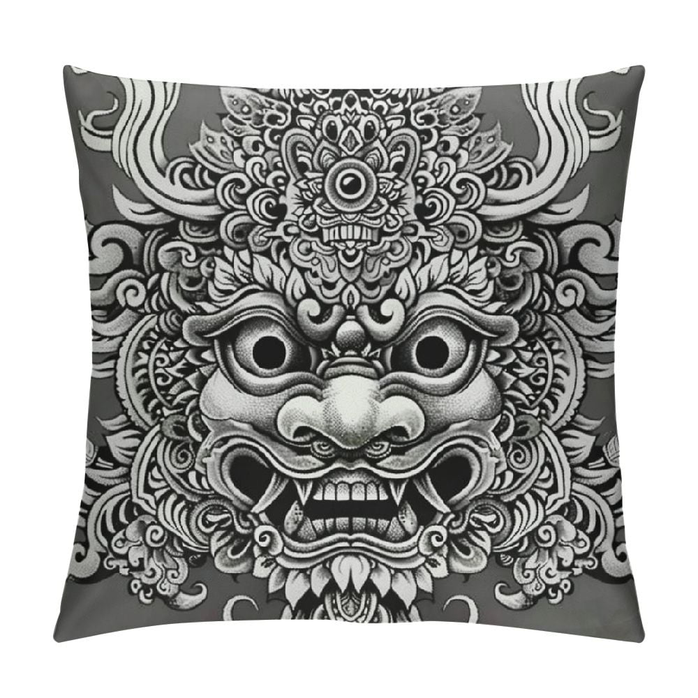 Nawypu Throw Pillow Cover Indonesia Balinese Barong Traditional Mask ...